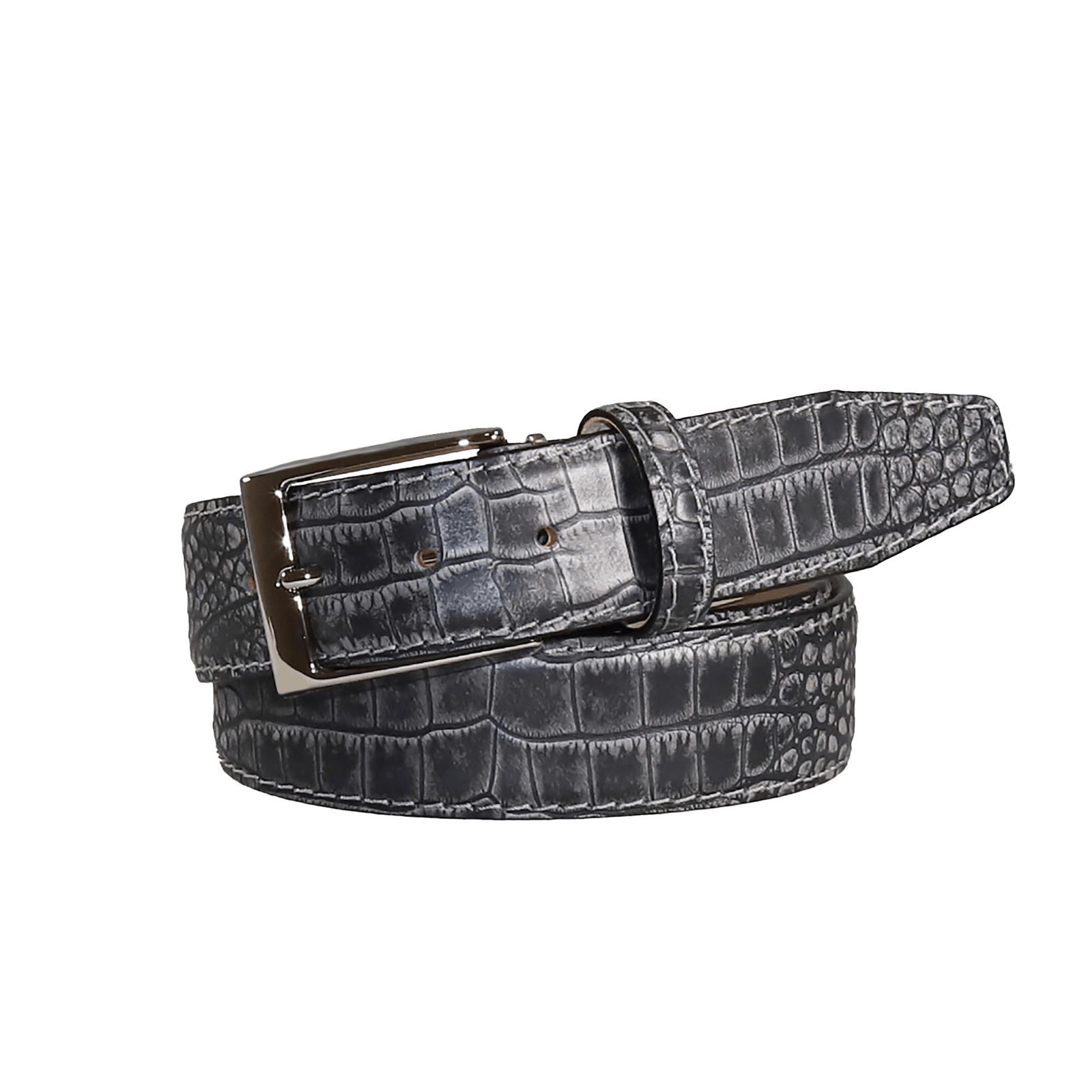 Platinum Mock Crocodile Leather Belt | Mens Leather Goods